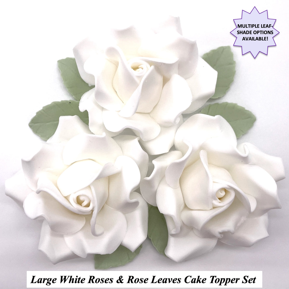 White Roses & Leaves Cake Topper Set – Purple Butterfly Cake Toppers